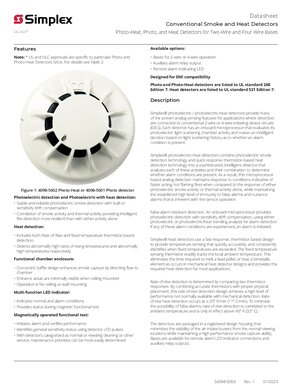 Simplex Conventional Smoke and Heat Detectors Datasheet 2023 | FACP Manuals