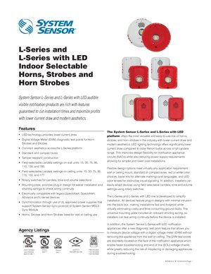 System Sensor L-Series LED Indoor Horns, Strobes and Horn Strobes ...